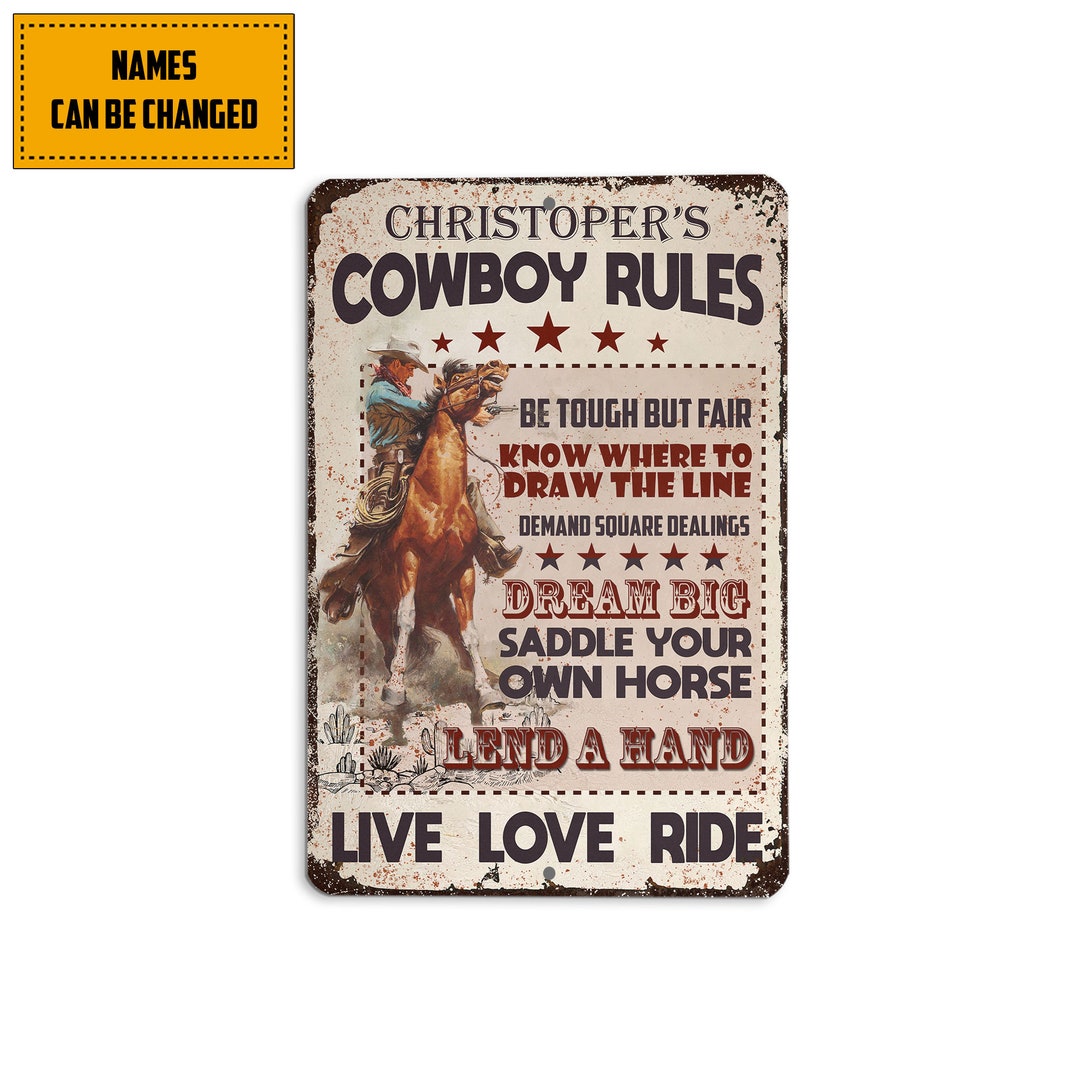 Personalized Cowboy Rule Metal Sign Howdy Sign, Western Cowboy Lover ...