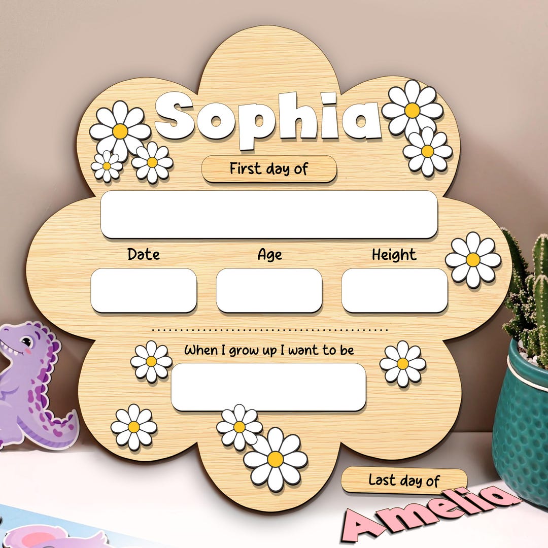Personalized First Day of School Sign, Custom Kid's Name Floral Sign ...