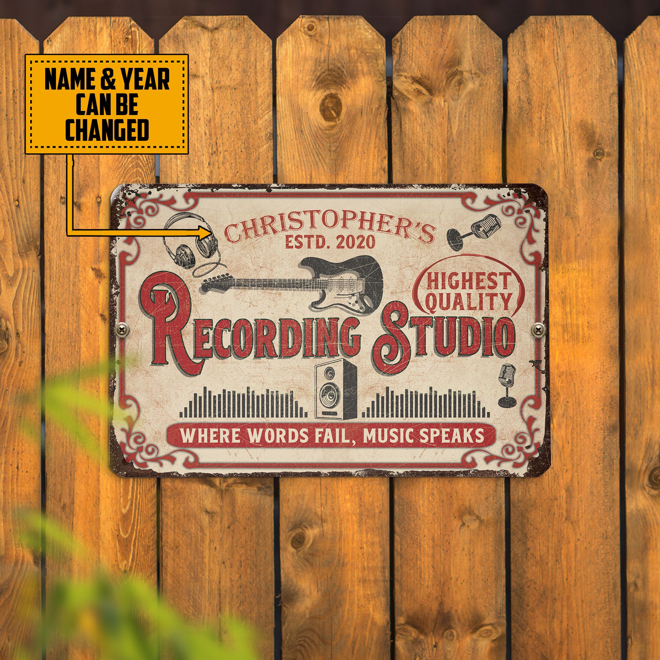 Recording Studio Retro Sign, Music Room Sign, Guitar Bass Sign, Studio ...
