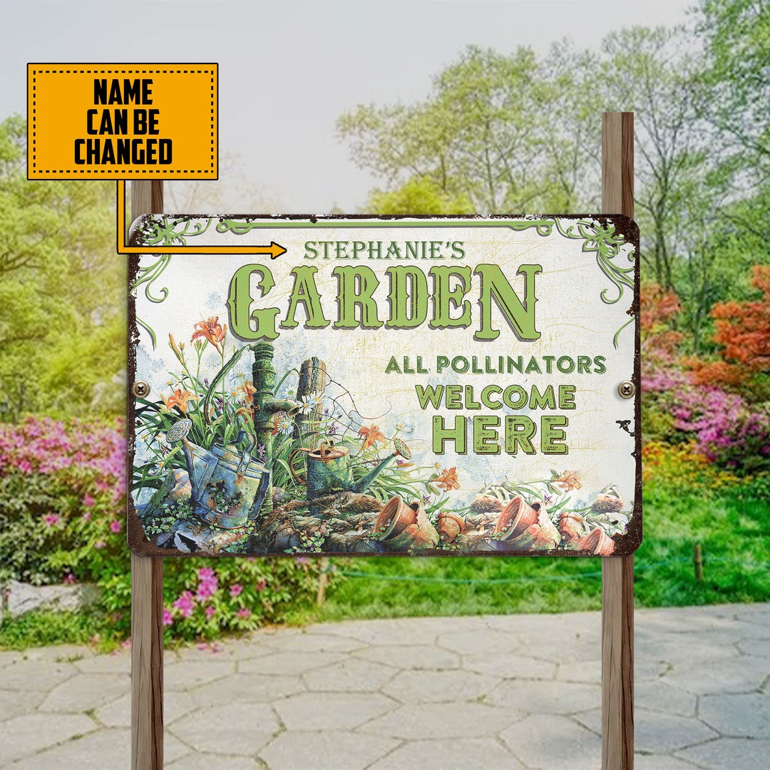 All Pollinators Succulent Garden Metal Sign, Welcome Garden Sign, She ...
