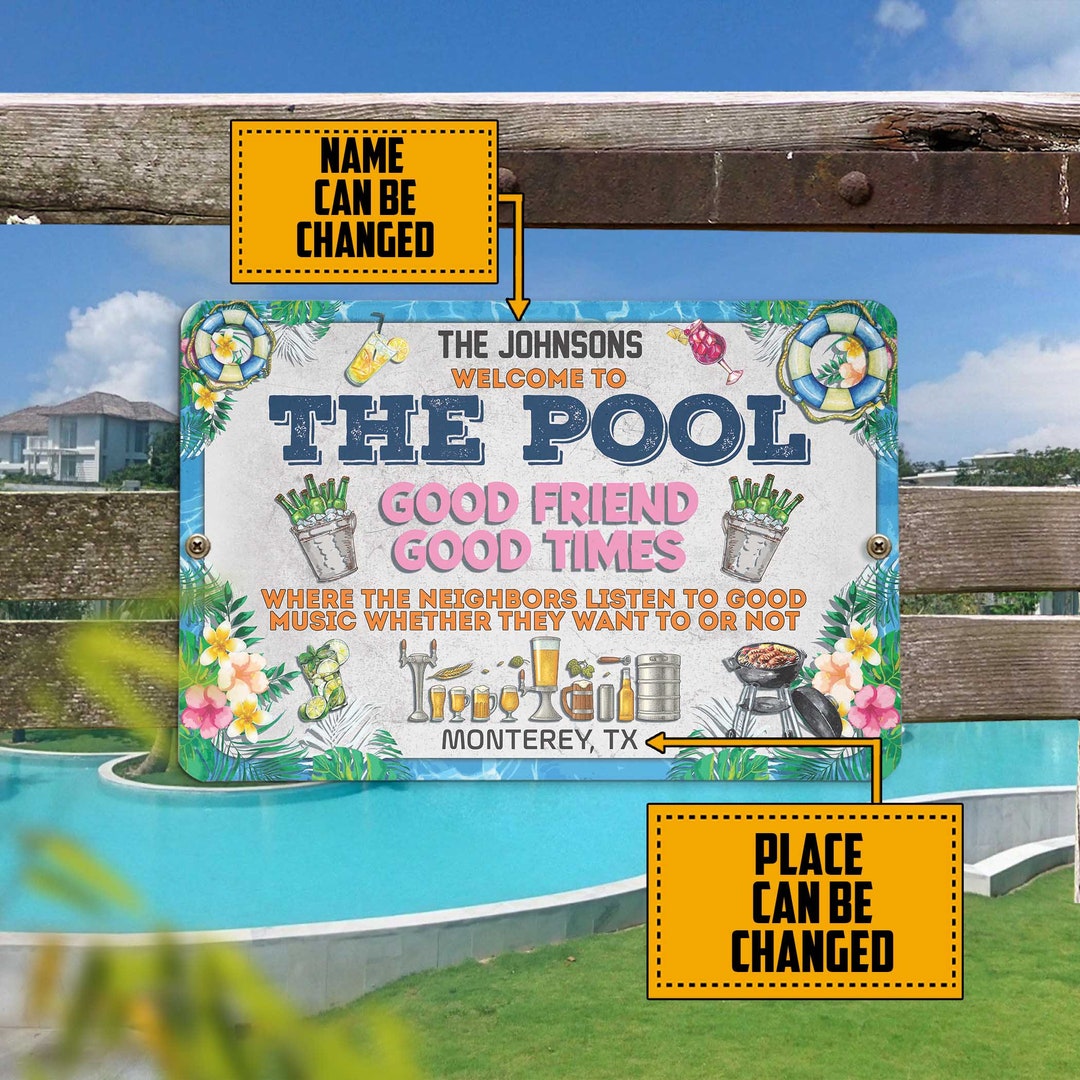 Personalized Pool Grilling Summer Metal Sign, Swimming Pool Sign ...