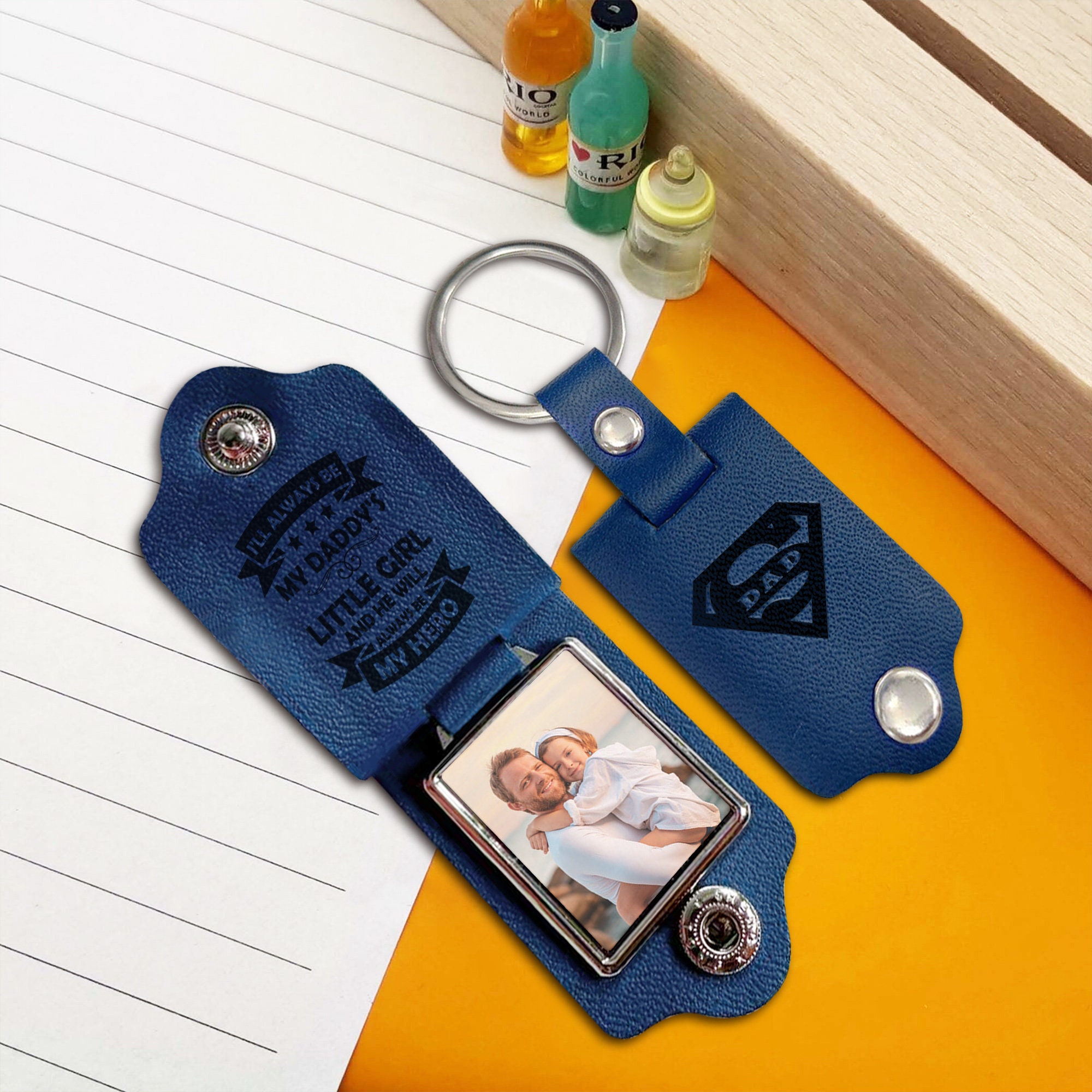 Personalized Photo Dad and Daughter Leather Keychain Dad Keyring Father ...