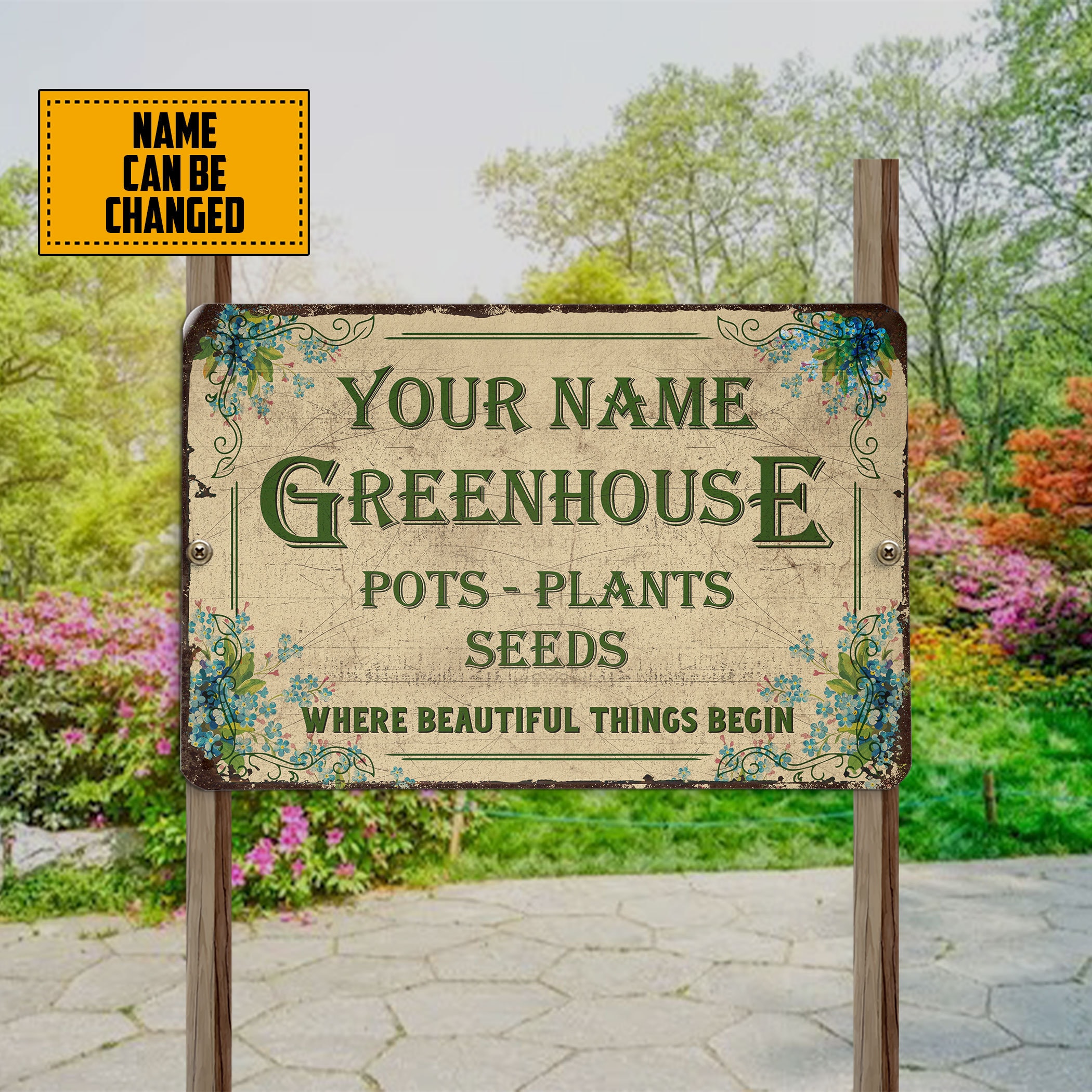 Personalized Greenhouse Metal Sign, Welcome Garden Tin Sign, She Shed ...