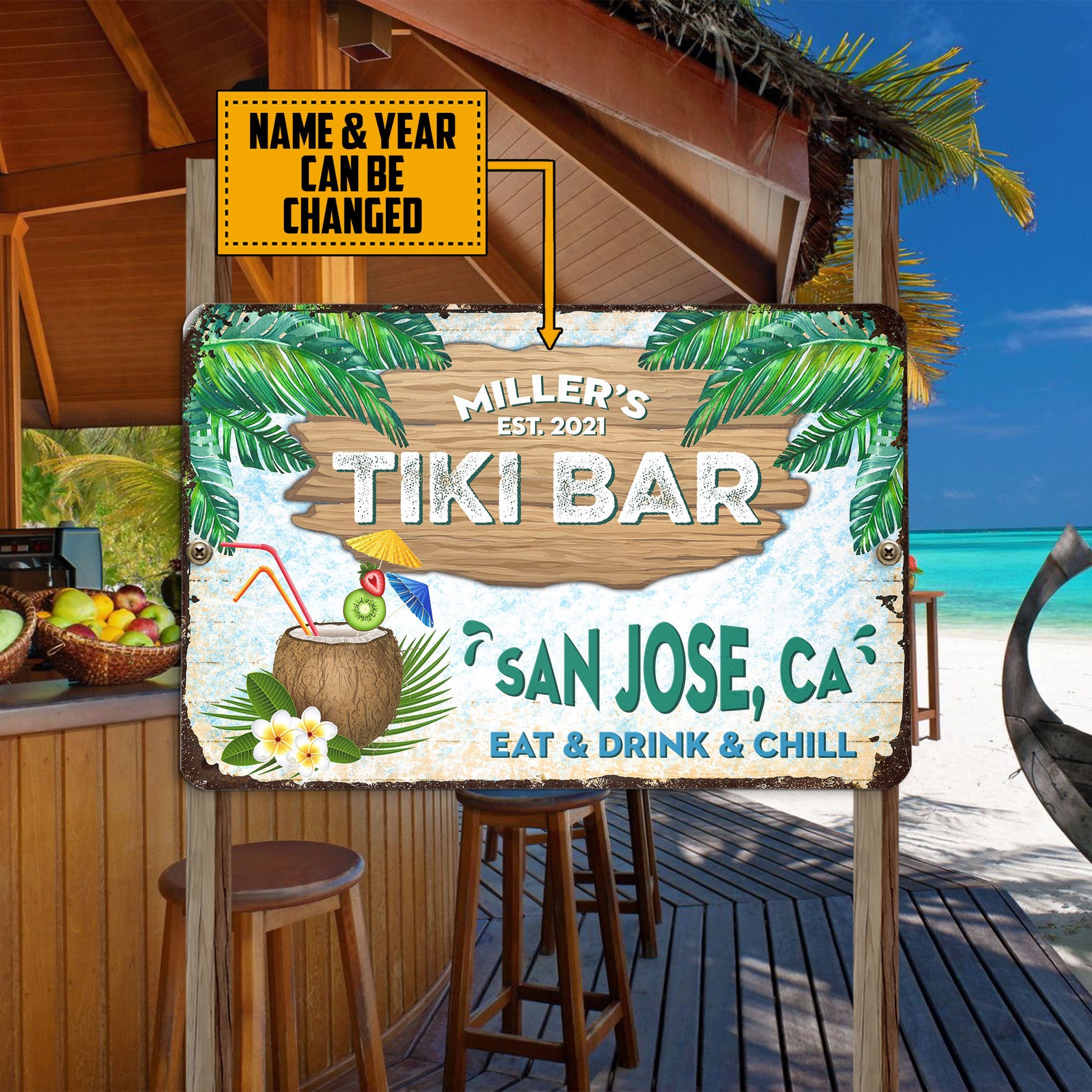 Tiki Bar Tiki Hut Metal Sign, Margaritaville Sign, Beach House Tin Sign ...