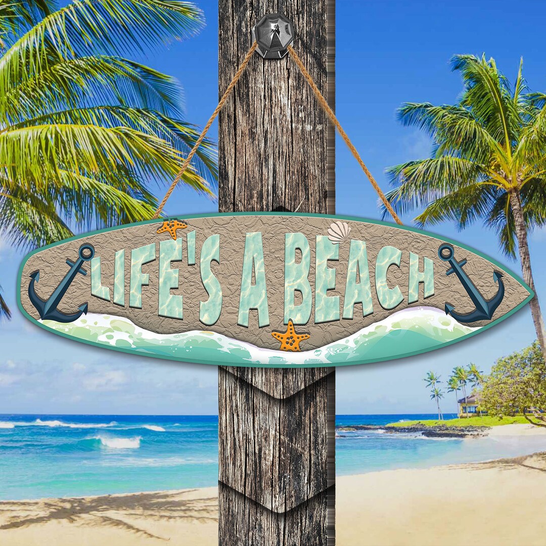 Life's A Beach Wood Sign, Wooden Surfboard, Welcome Beach Wooden Sign ...