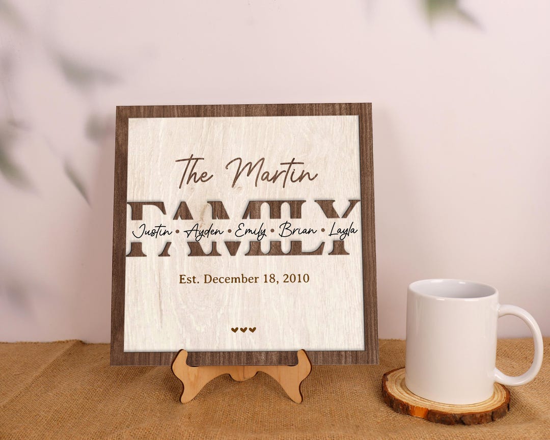 Personalized Family Name Sign With Kids Names, Family Established Sign ...