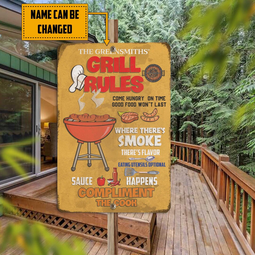 Personalized Grill Rule Classic Metal Sign, Smoke House Metal Sign, BBQ ...