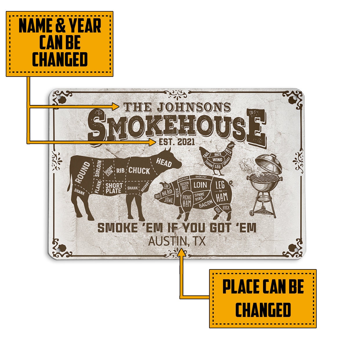 Customize Smokehouse Metal Sign, Smoke 'em If You Got 'em Vintage Sign ...