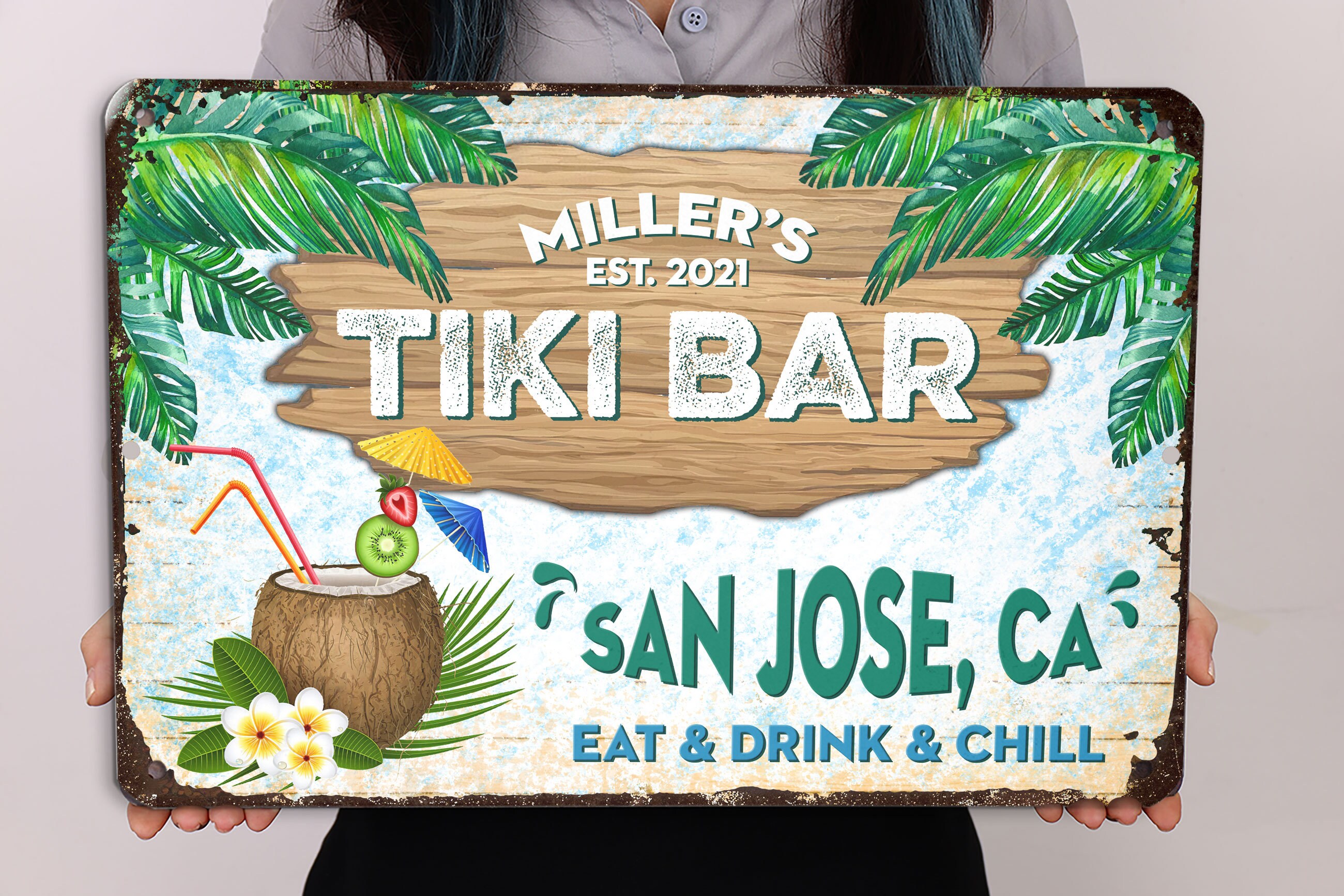 Tiki Bar Tiki Hut Metal Sign, Margaritaville Sign, Beach House Tin Sign ...