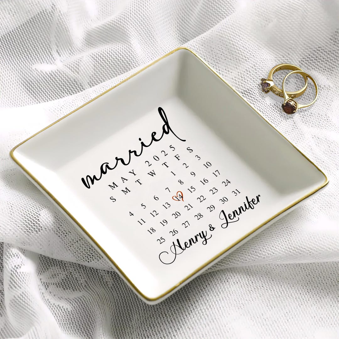 Custom Wedding Calendar Date Jewelry Dish, Personalised Wedding Ring ...