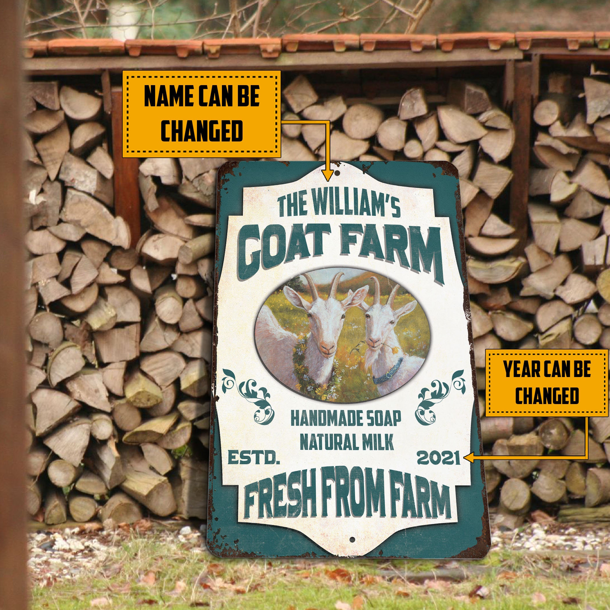 Goats Farm Fresh Milk Classic Metal Sign, Personalized Farm Fresh Sign ...