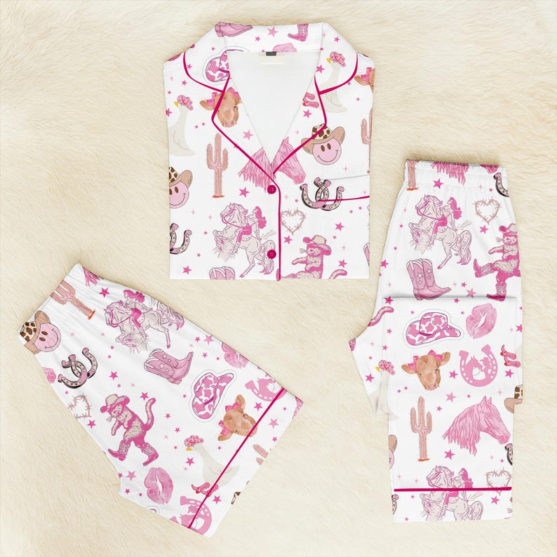 Pink Western Cowgirl Pajamas Set, Retro Rodeo Pajamas, Cowboy Hat and ...