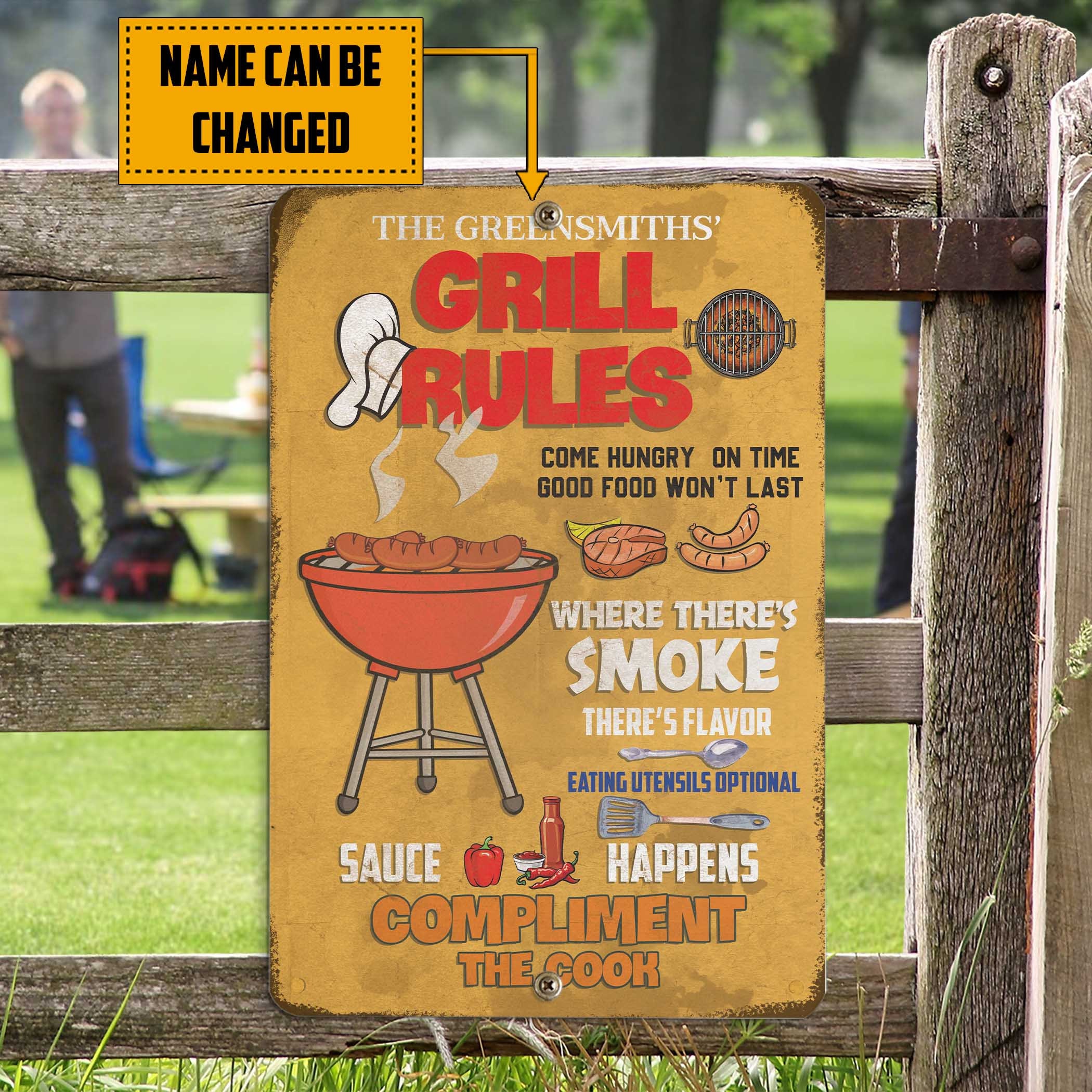 Personalized Grill Rule Classic Metal Sign, Smoke House Metal Sign, BBQ ...