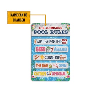 Pool Sign, Swimming Pool Rules Metal Sign, Pool Sign Personalized, Pool ...