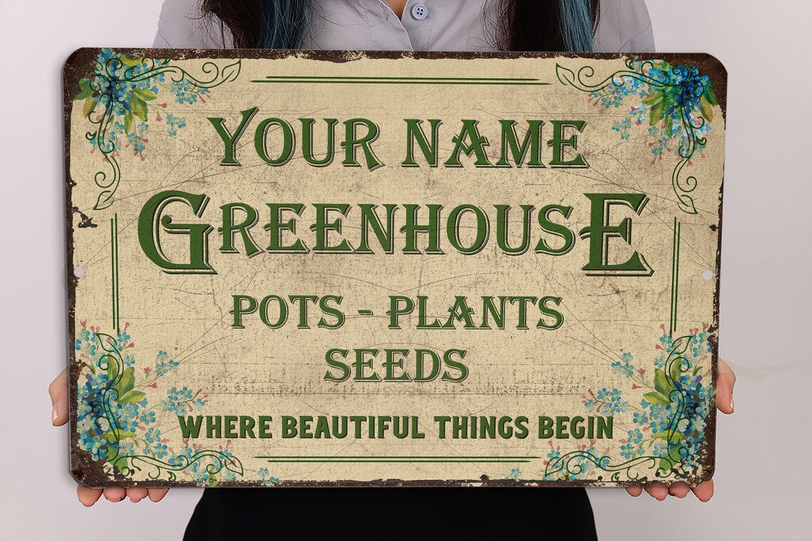 Personalized Greenhouse Metal Sign, Welcome Garden Tin Sign, She Shed ...