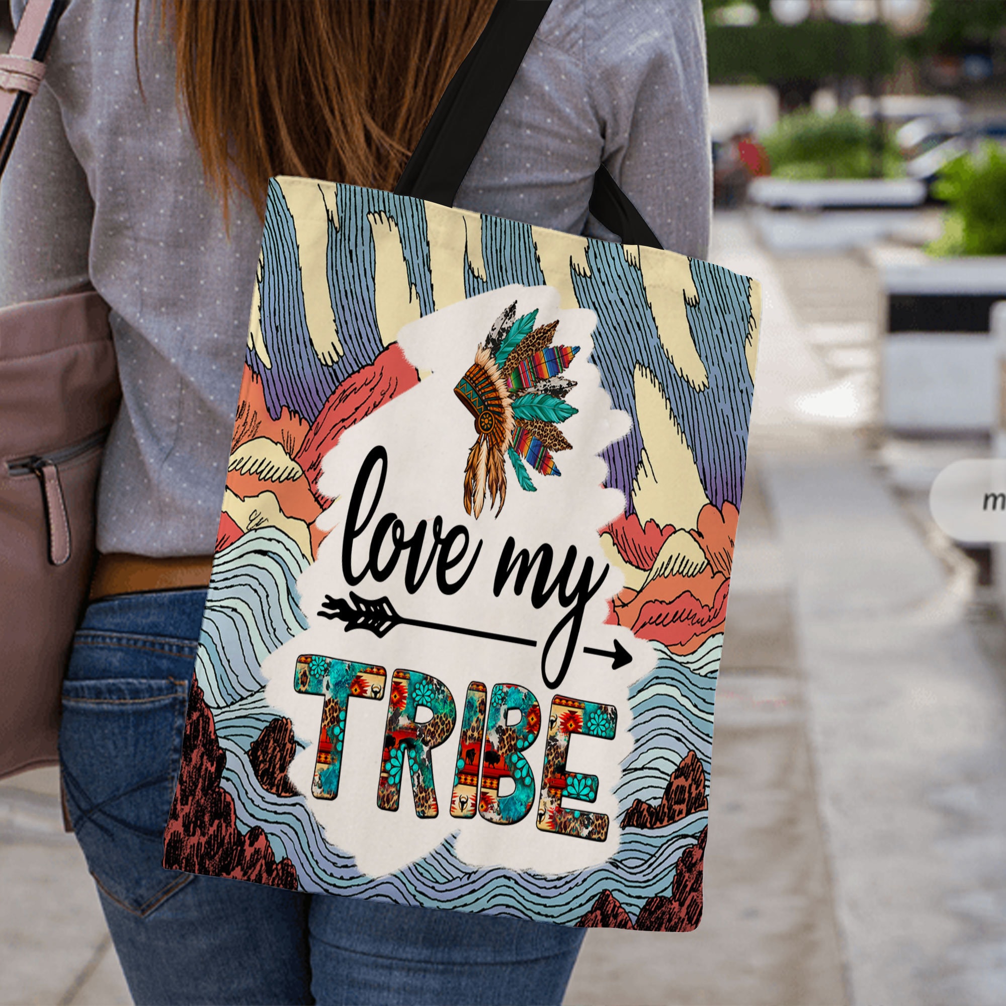Native American Love My Tribe Tote Bag, Indigenous Tote Bag, Feather ...