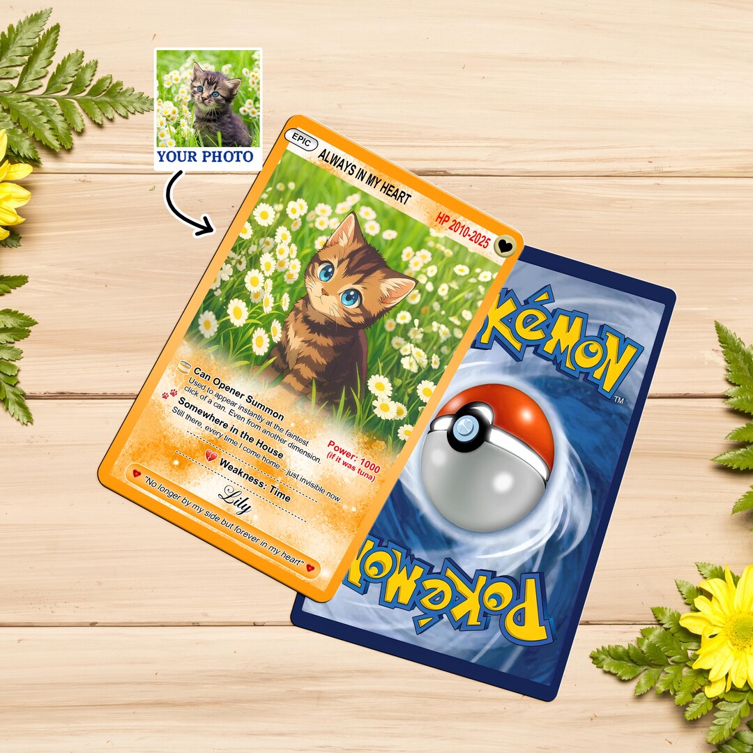 Custom Pet Memorial Card Anime Themed, Personalized Pokemon Style Pet ...