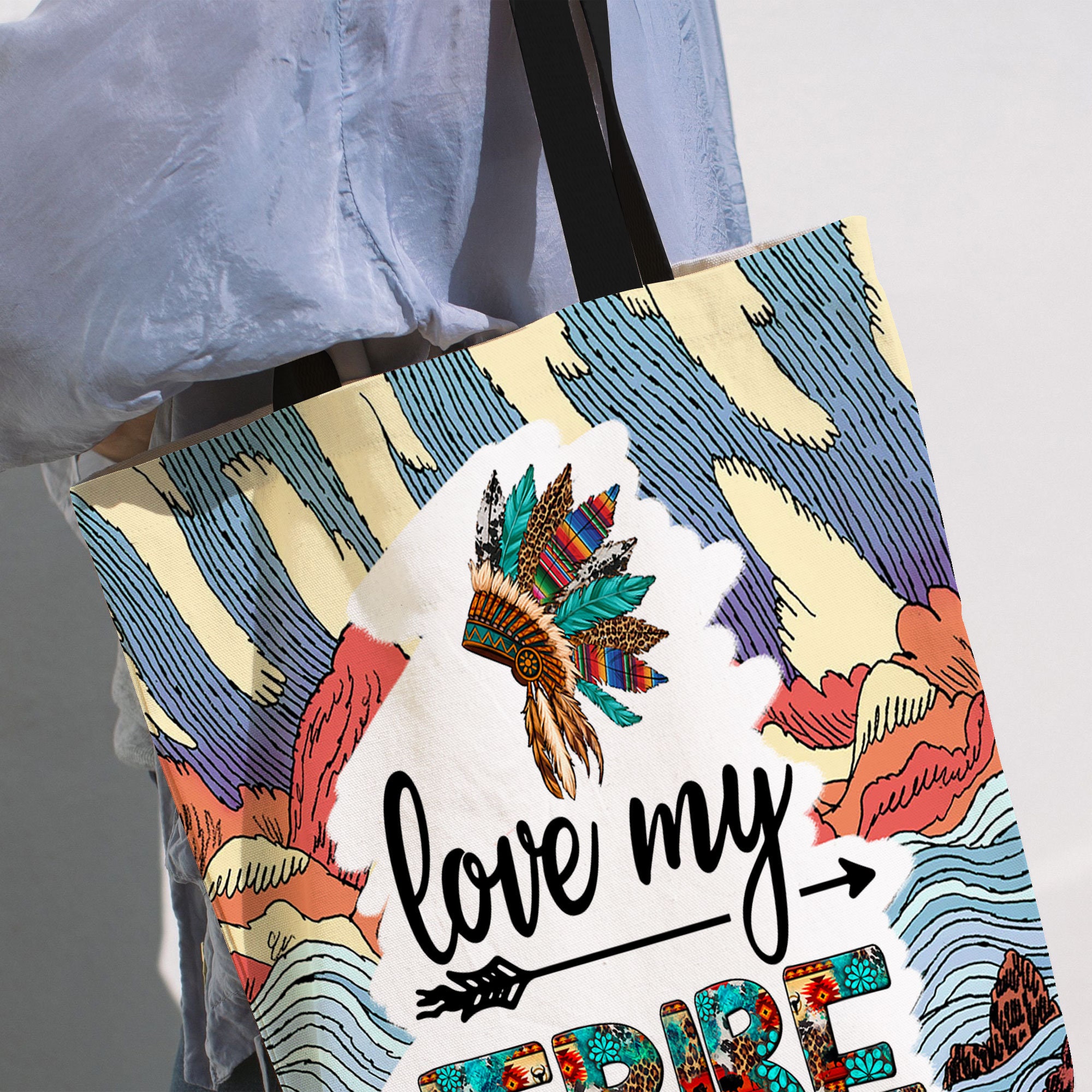 Native American Love My Tribe Tote Bag, Indigenous Tote Bag, Feather ...