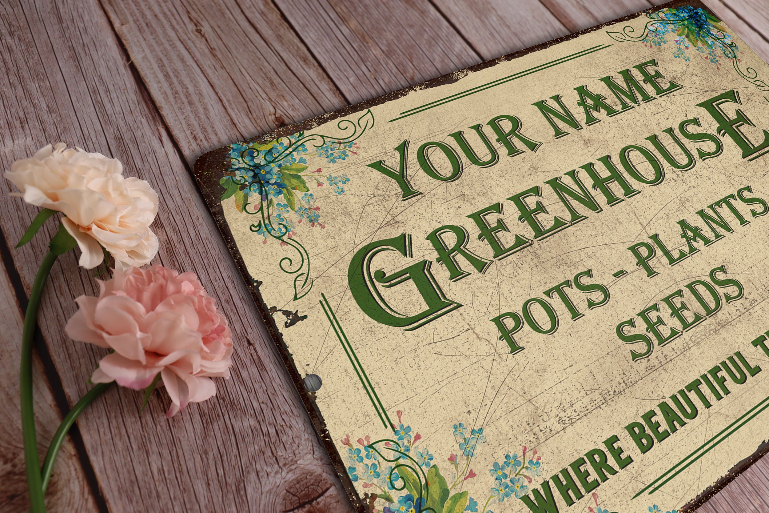 Personalized Greenhouse Metal Sign, Welcome Garden Tin Sign, She Shed ...