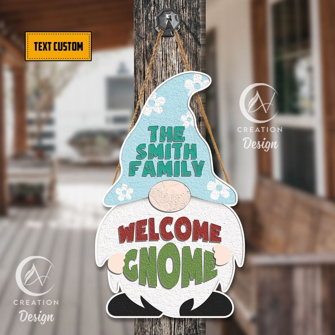 Welcome Gnome Wooden Sign, Welcome Home Cut Out Sign, Custom Family ...