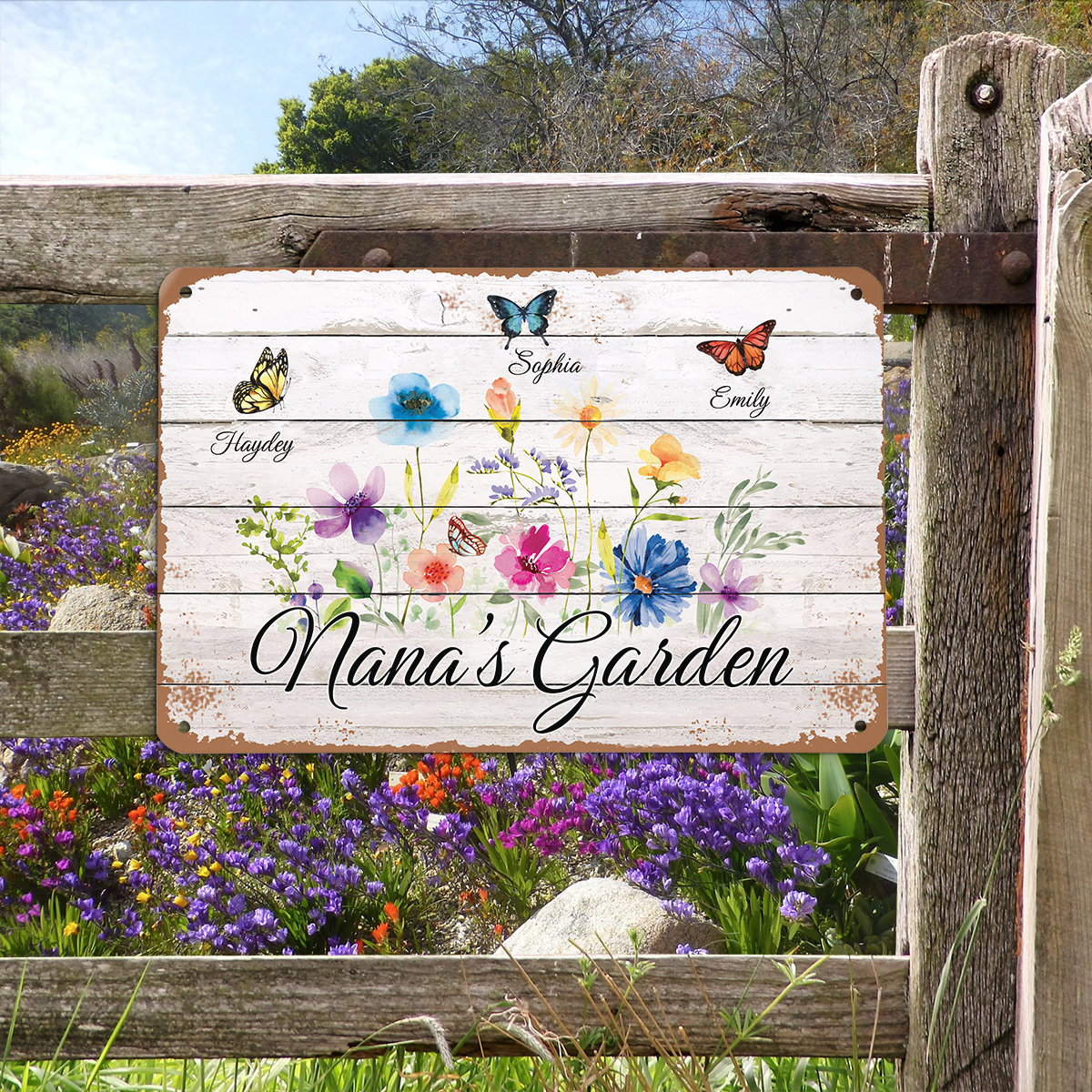 Nana's Garden Flower Butterflies Metal Sign, Garden Sign, Garden Sign ...