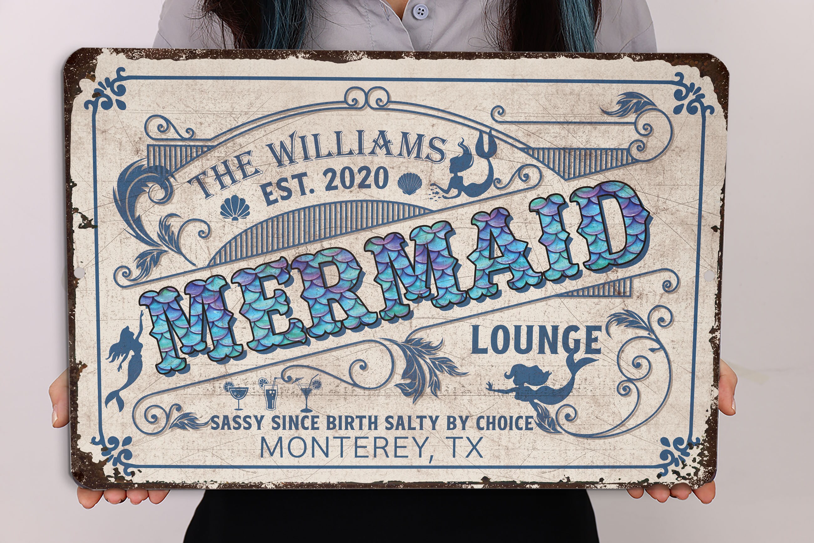 Personalized Mermaid Salty by Choice Metal Sign, Swimming Pool Sign ...