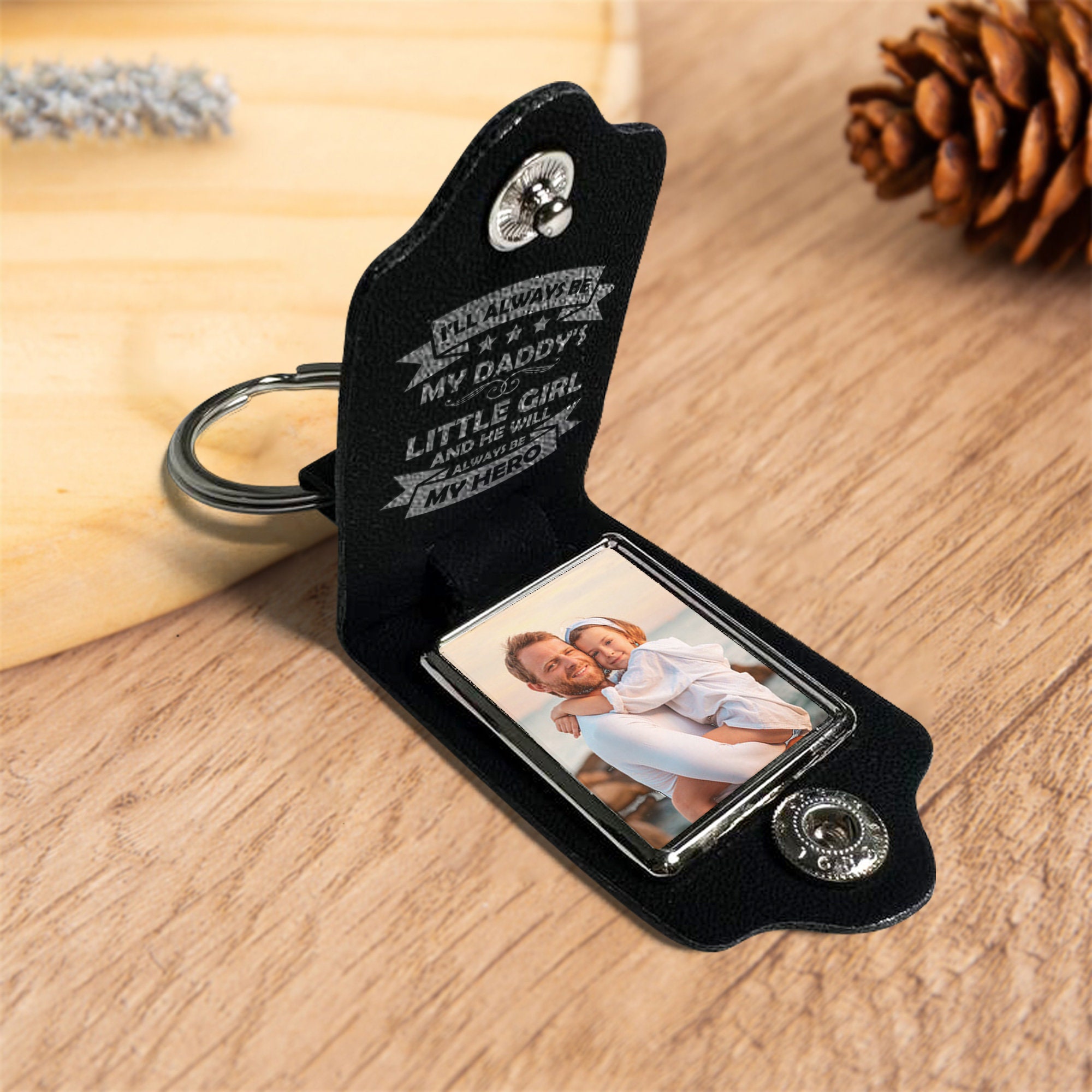 Personalized Photo Dad and Daughter Leather Keychain Dad Keyring Father ...