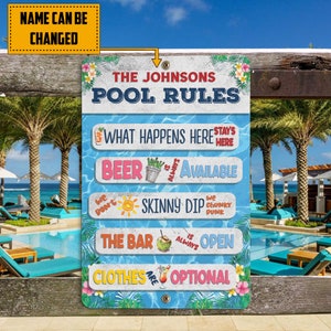 Pool Sign, Swimming Pool Rules Metal Sign, Pool Sign Personalized, Pool ...