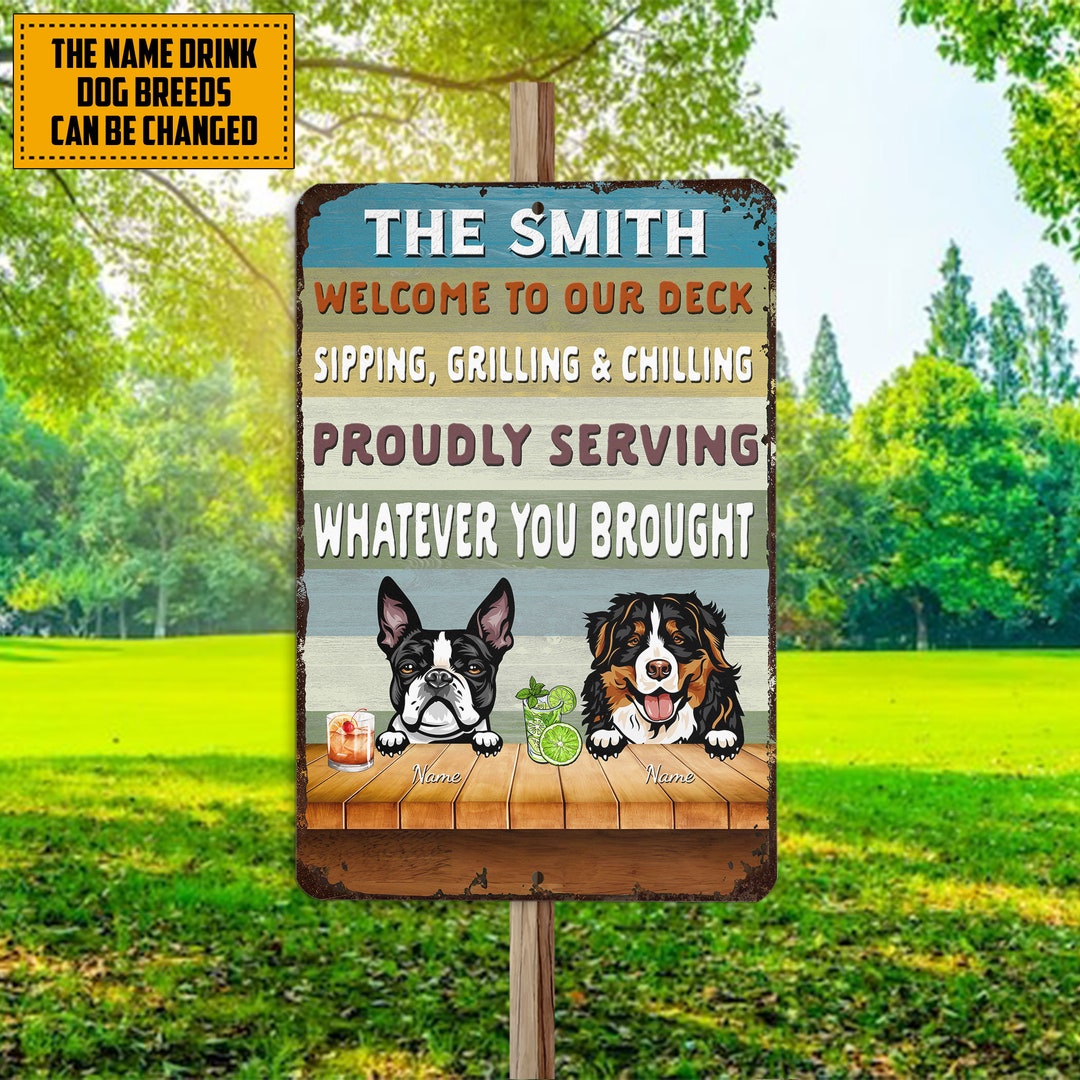 Personalized Dog Breeds Deck Dog Sign, Dog & Beverage Metal Sign, Dog ...