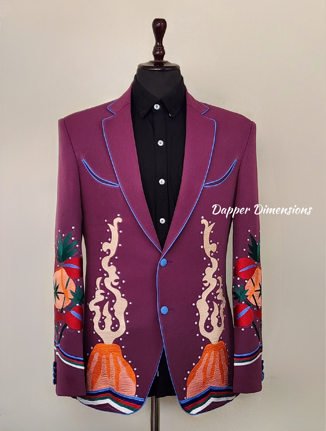 Men Purple 2pc Bespoke Designer Country Western Suit Volcano Fire ...