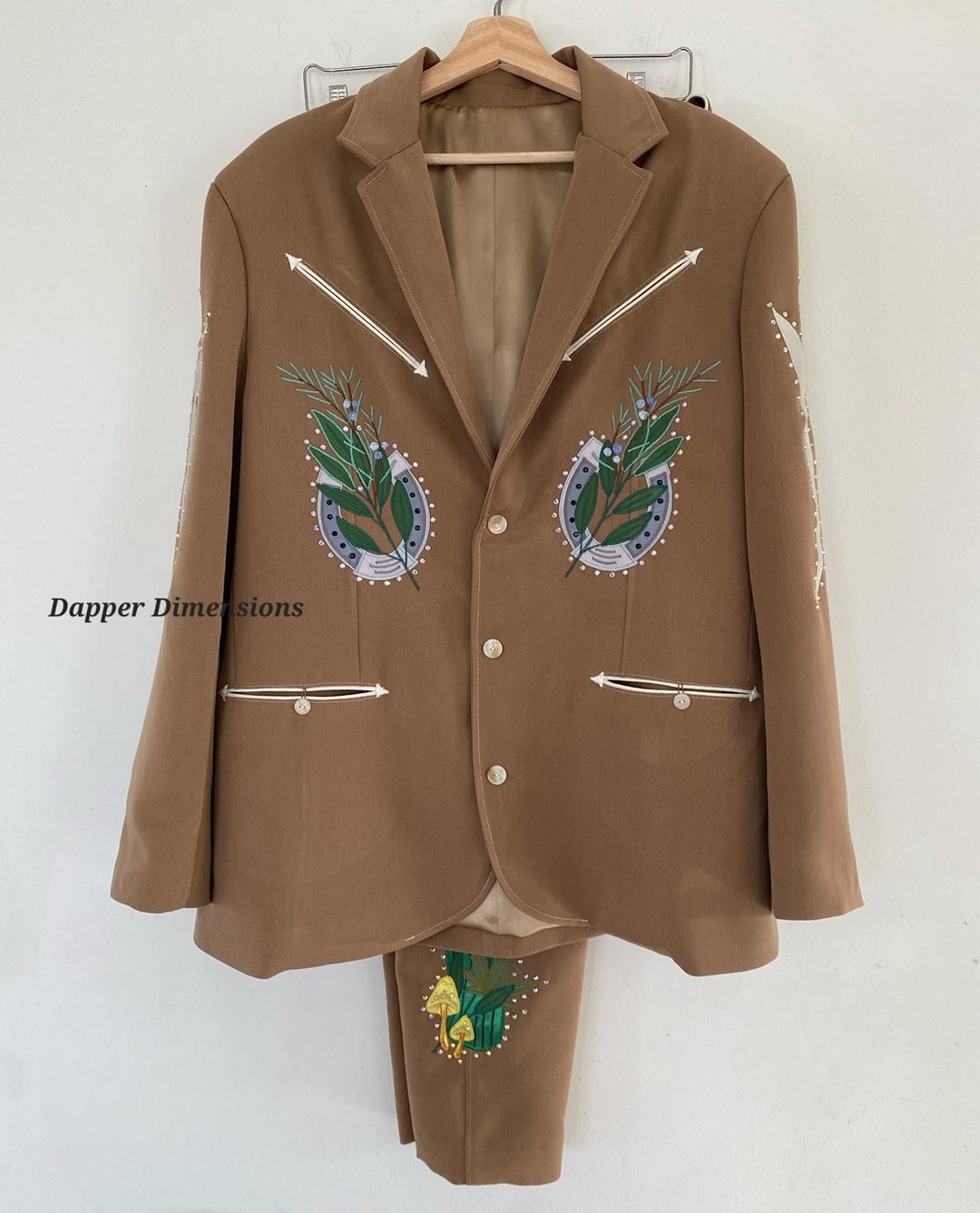 Men's Brown 2pc Bespoke Western Designer Suit Vintage Embroidered ...