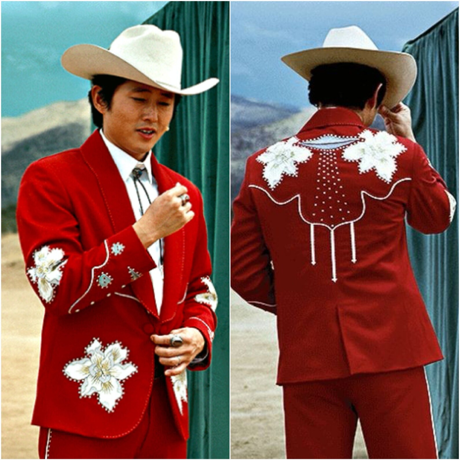 Men's Red 2pc Customized Vintage Floral Embroidered Country Western ...