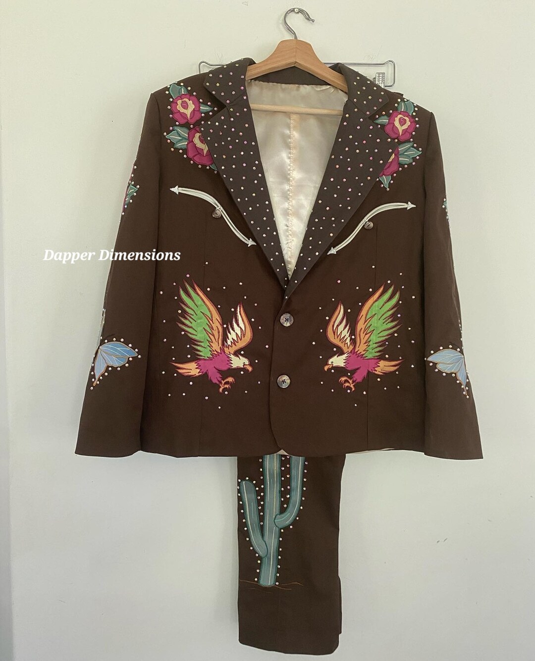 Men Russet 2pc Bespoke Floral Rhinestone Embroidered Country Western ...