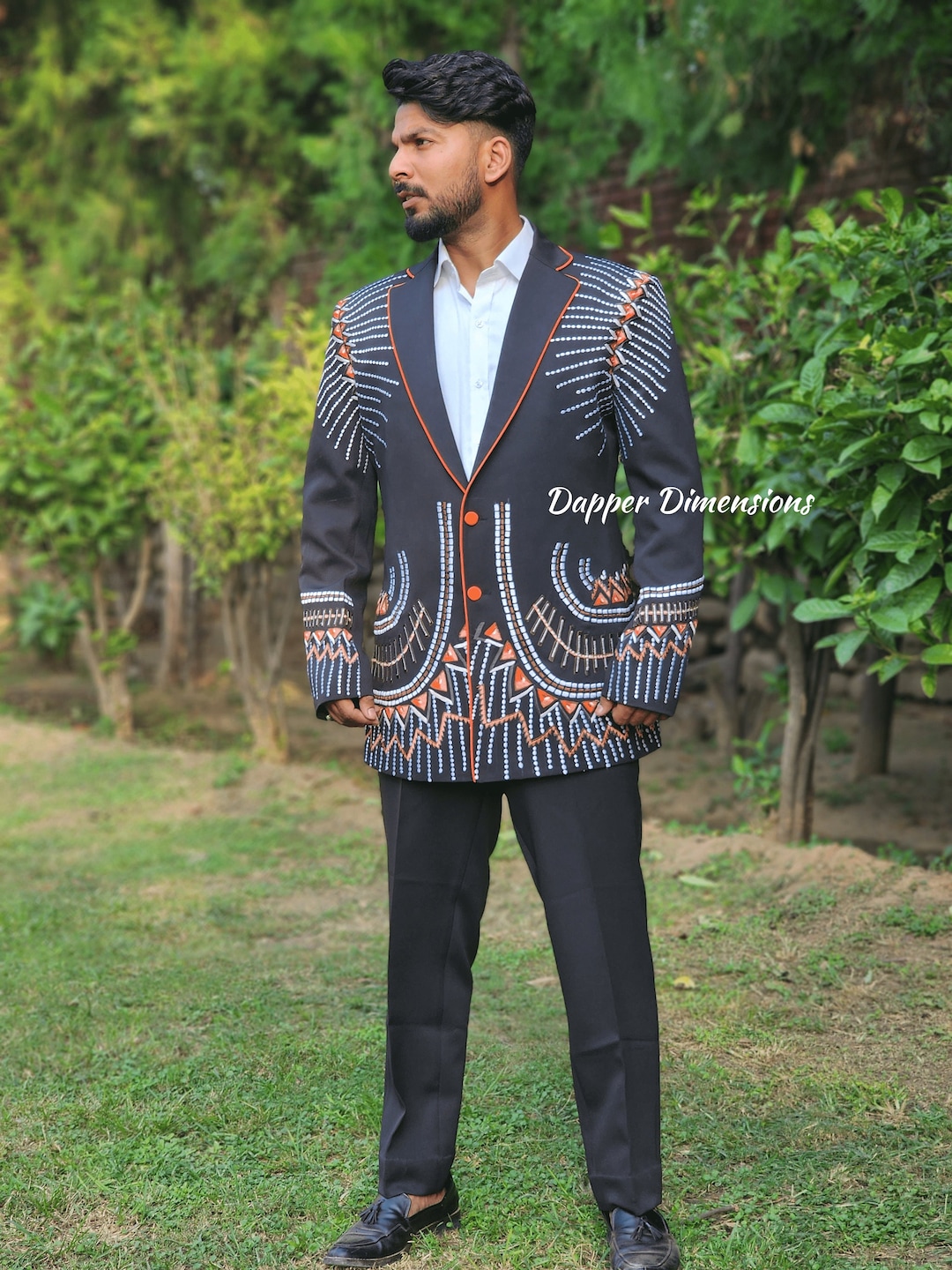 Man's Black 2 Piece Bespoke Western Suit Floral Designer Embroidered ...