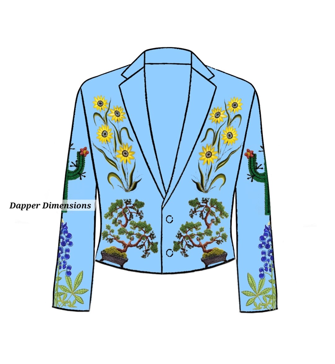 Men Sky Blue 2pc Bespoke Vintage Floral Rhinestone Embroidered & Piping ...