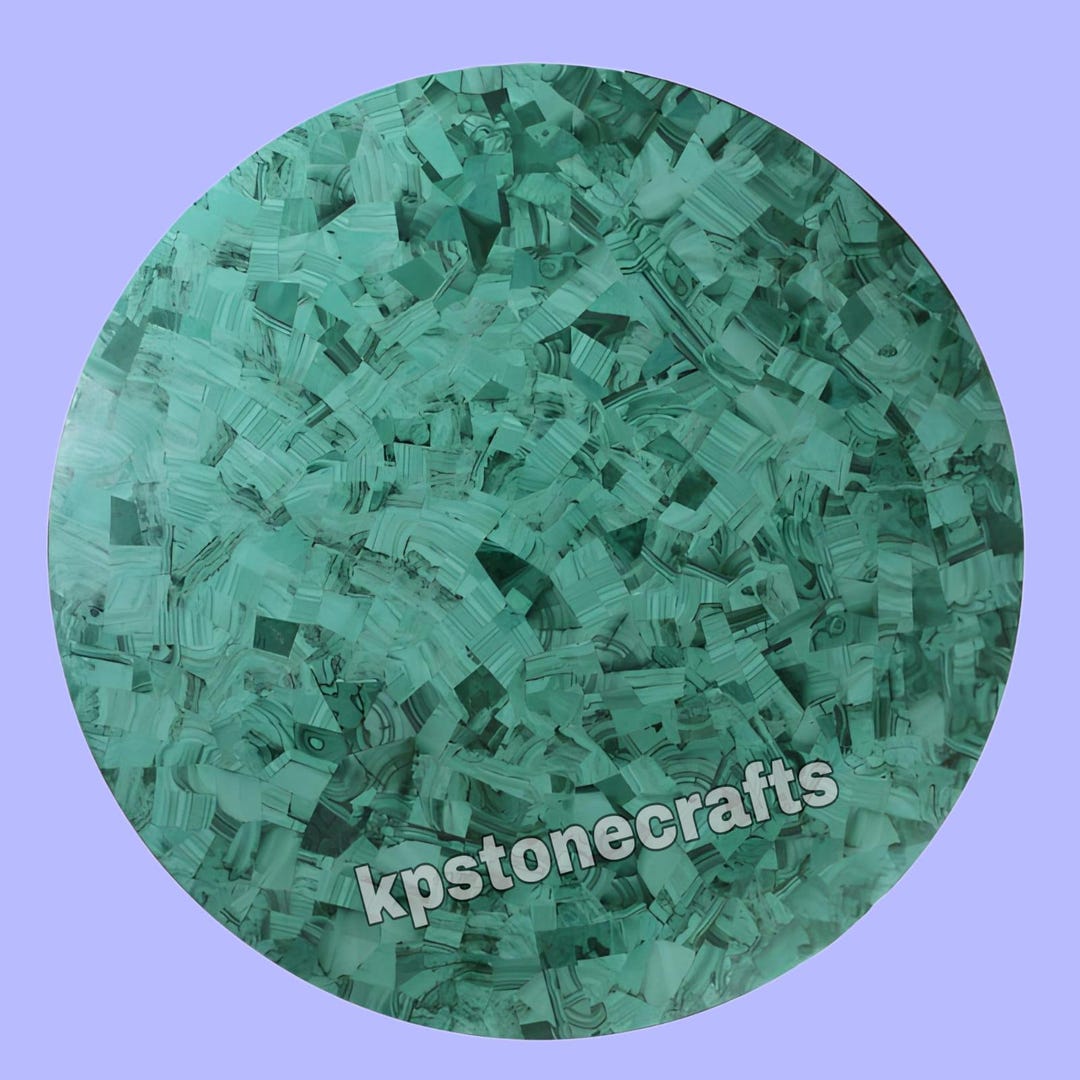 Green Marble Round Coffee Dining Table Top Malachite Random Inlay Stone ...