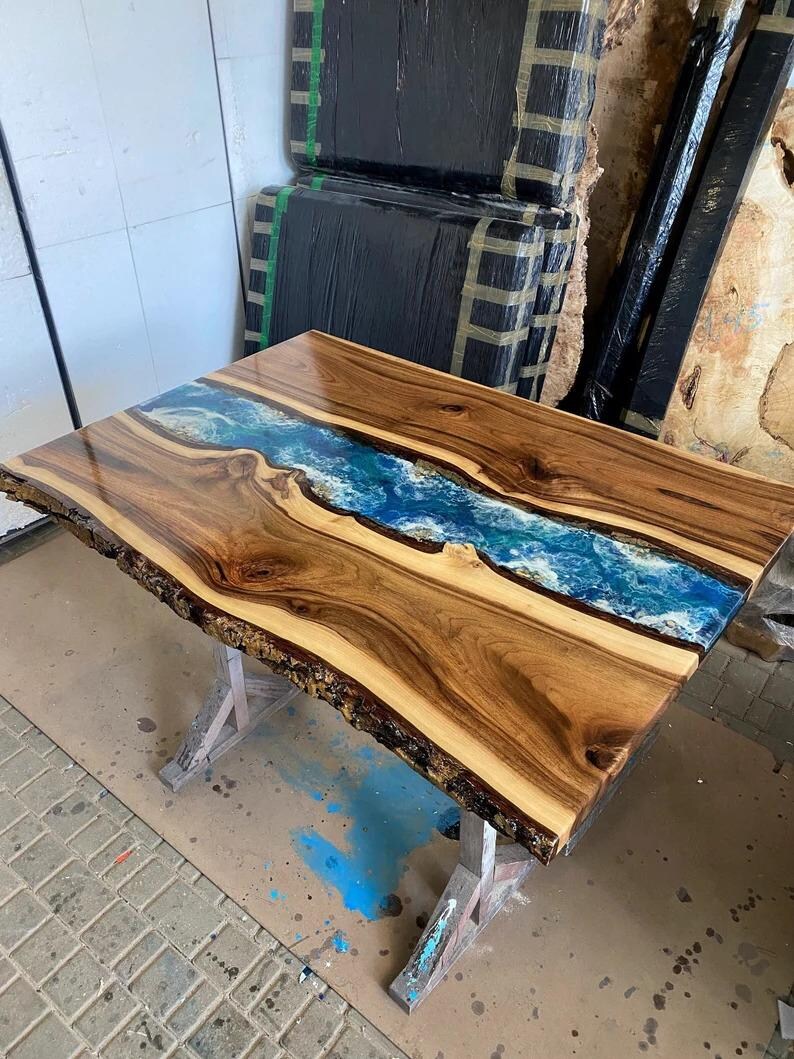 Custom Epoxy Resin Table, Living Room Table , Ocean Design, Live Edge ...