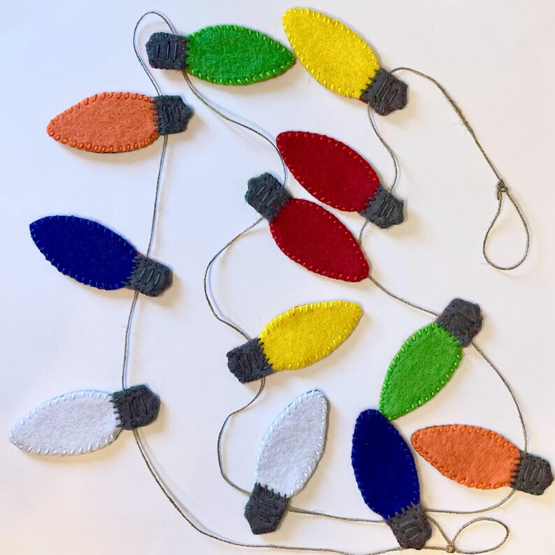 Handmade Felt Vintage Style Christmas Lights Garland With Multi-colored ...