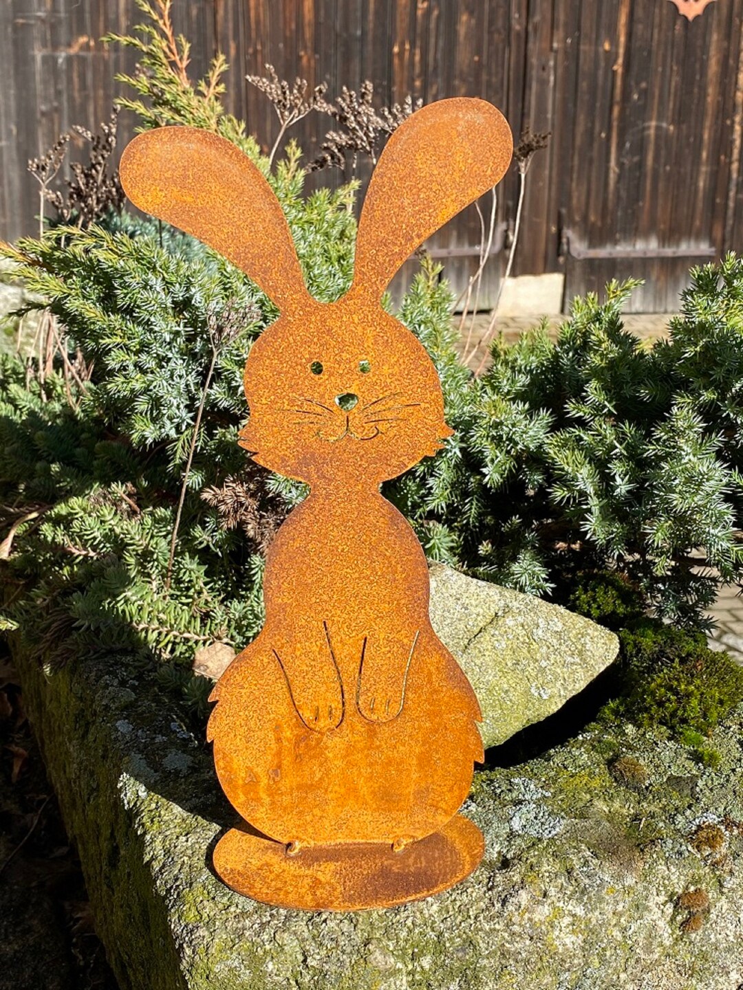 Natural Rust Bunny Billy on Base Plate Height 30 Cm Easter Garden ...