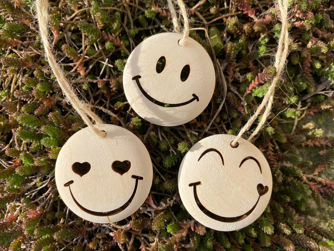 3 Pieces of Wooden Smileys on Ribbon for Hanging - Etsy
