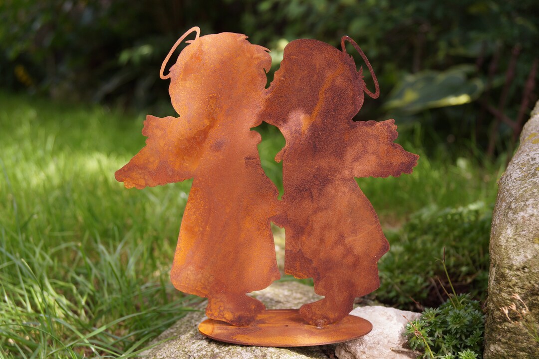 Noble Rust Angel Children With Halo Kissing on Base Plate - Etsy