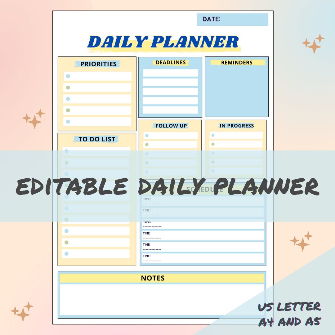 EDITABLE DAILY PLANNER (to Do List | Printable Productivity Daily ...