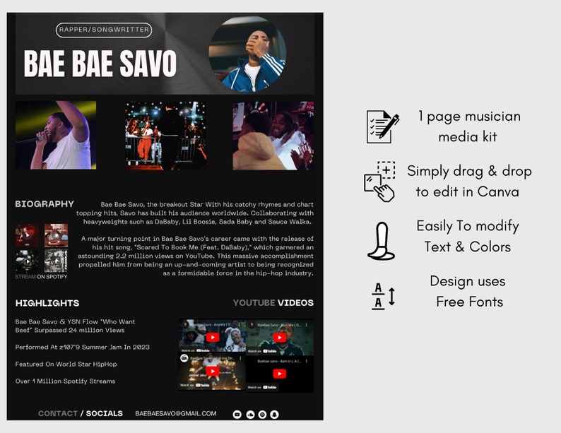Electronic Press Kit | Media Kit Template for Musicians | Press Kit for ...