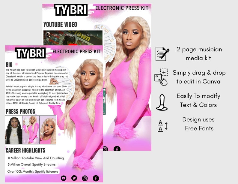 Electronic Press Kit Media Kit Template for Musicians Press Kit for Music Artists Electronic ...