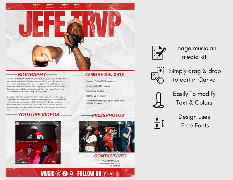 Electronic Press Kit | Media Kit Template for Musicians | Press Kit for ...