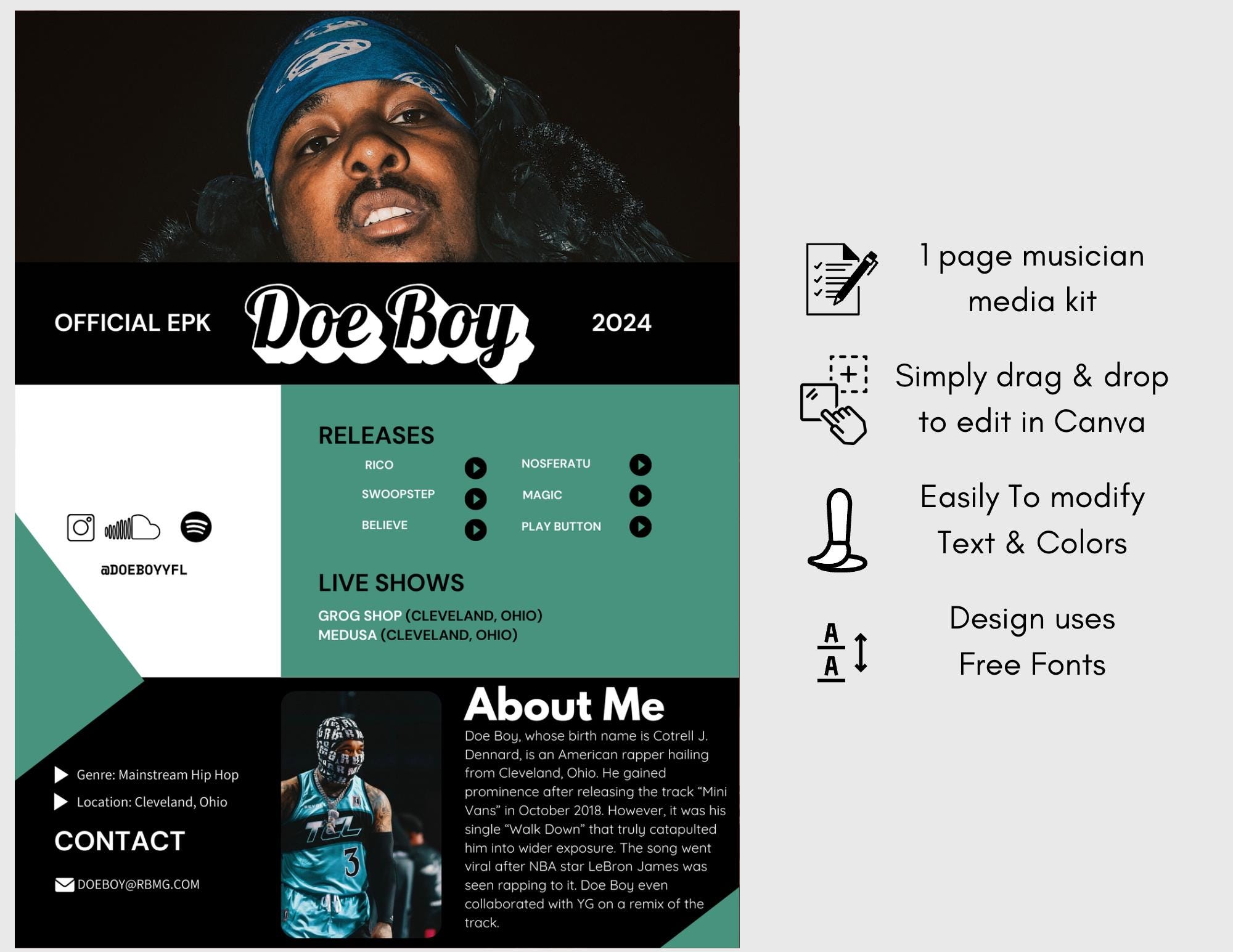 Electronic Press Kit | Media Kit Template for Musicians | Press Kit for ...