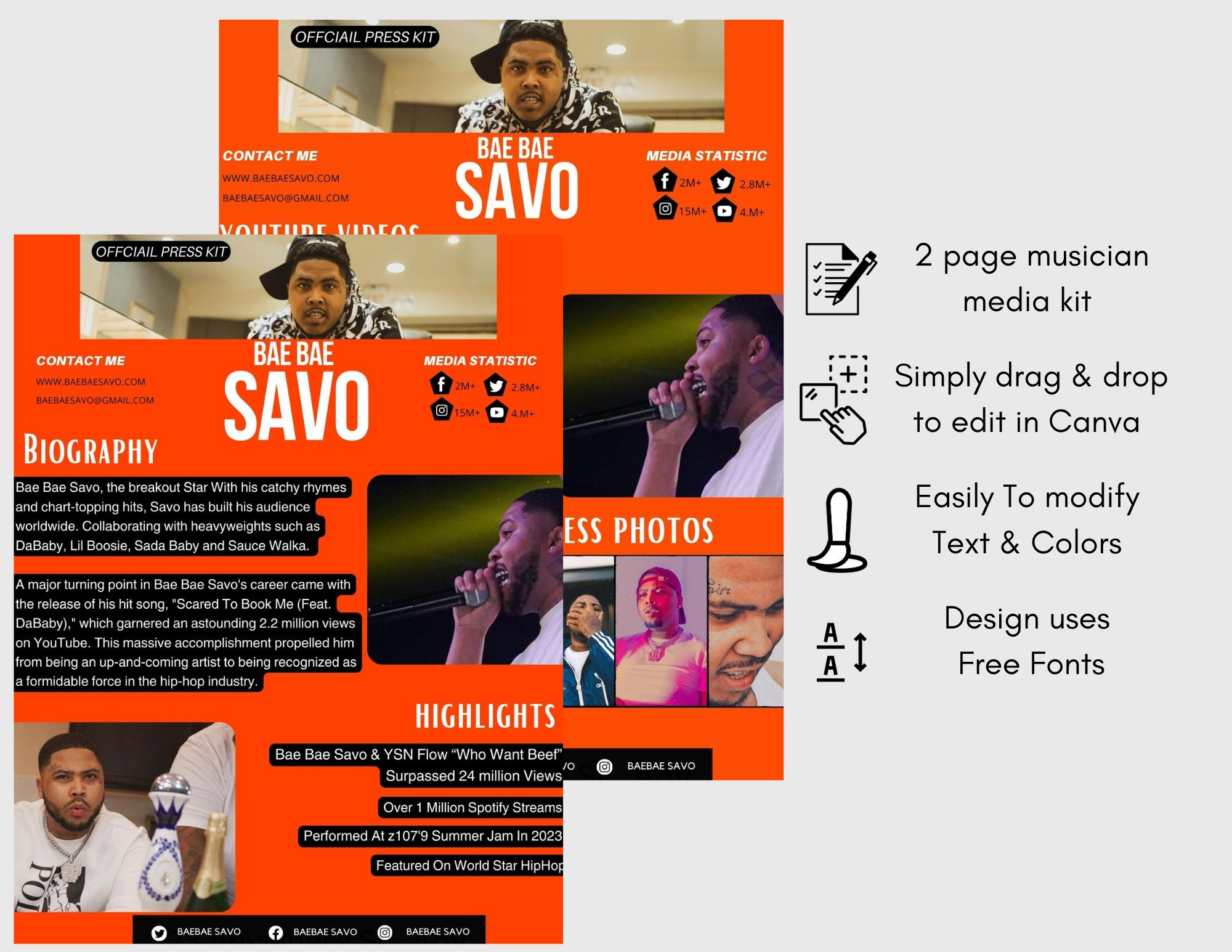 Electronic Press Kit | Media Kit Template for Musicians | Press Kit for ...