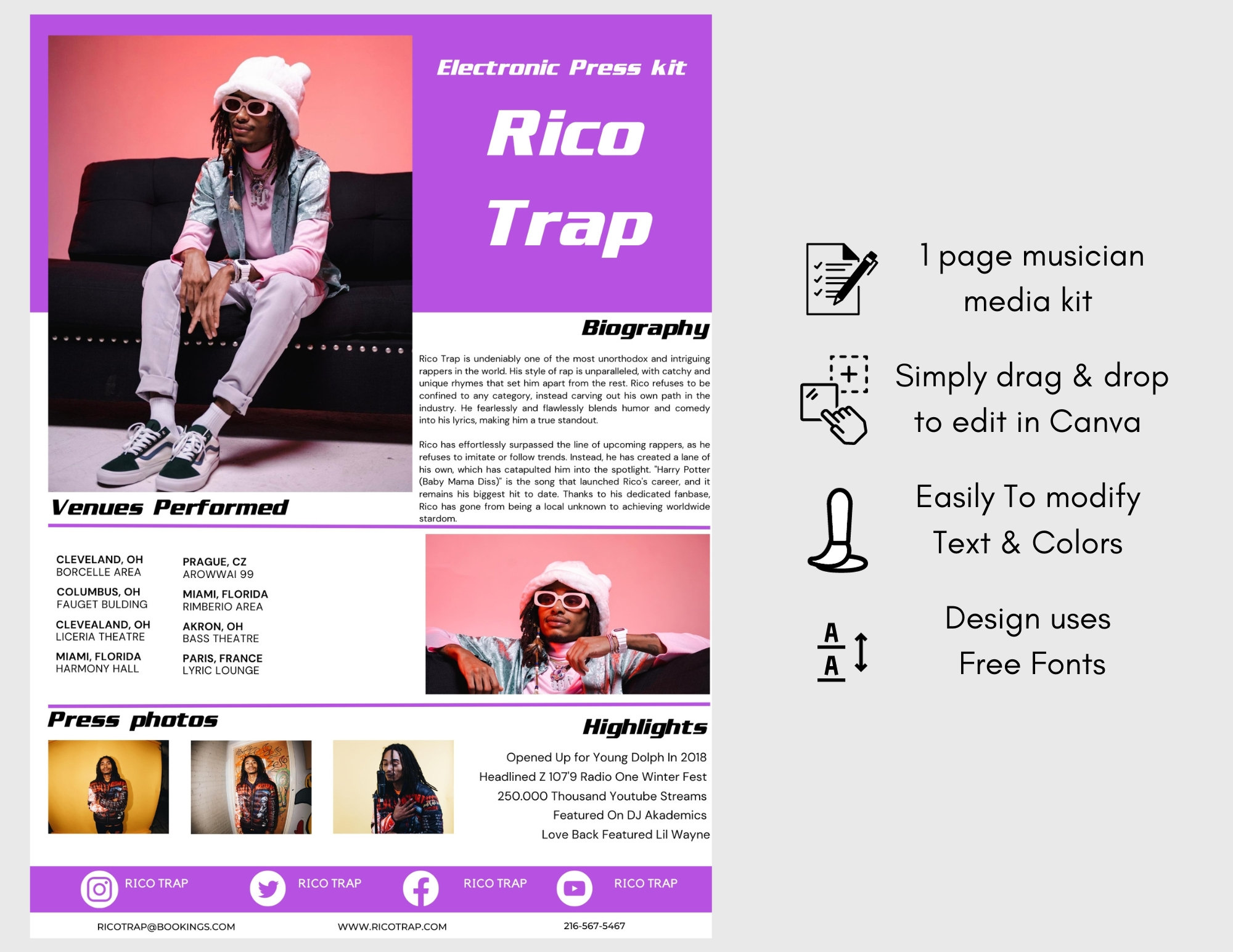 Electronic Press Kit | Media Kit Template for Musicians | Press Kit for ...