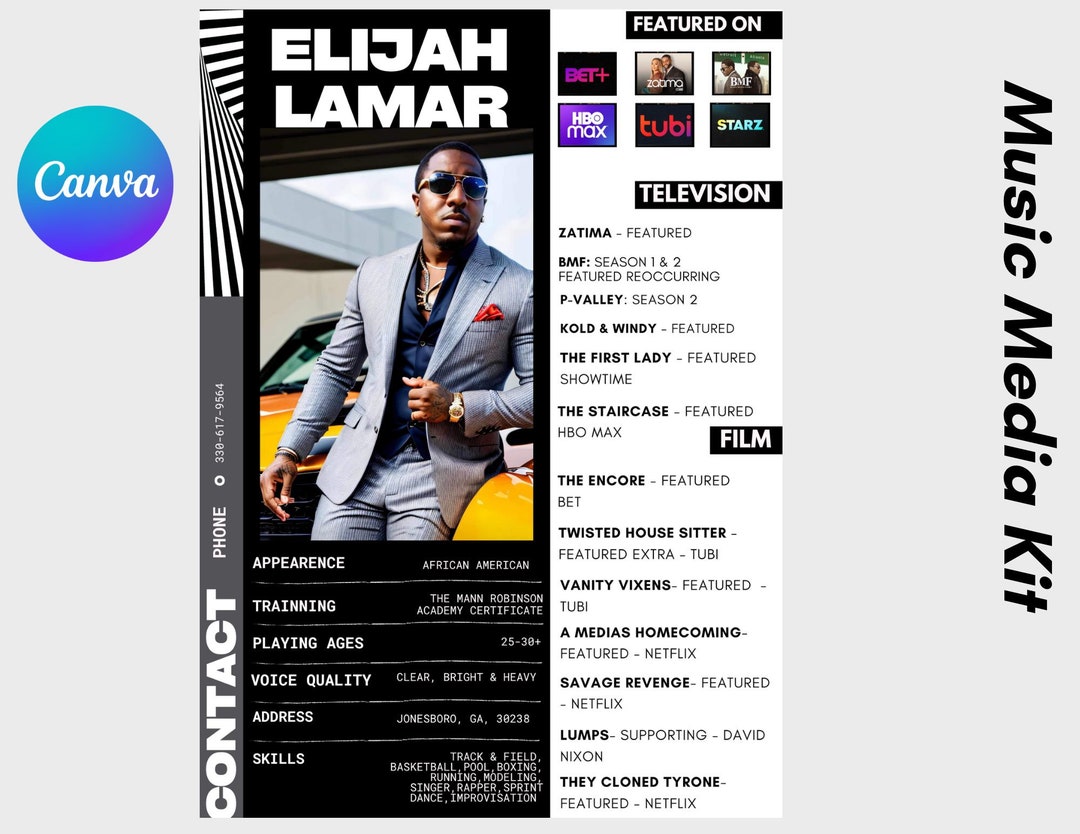 Electronic Press Kit | Media Kit Template for Actors | Press Kit for ...