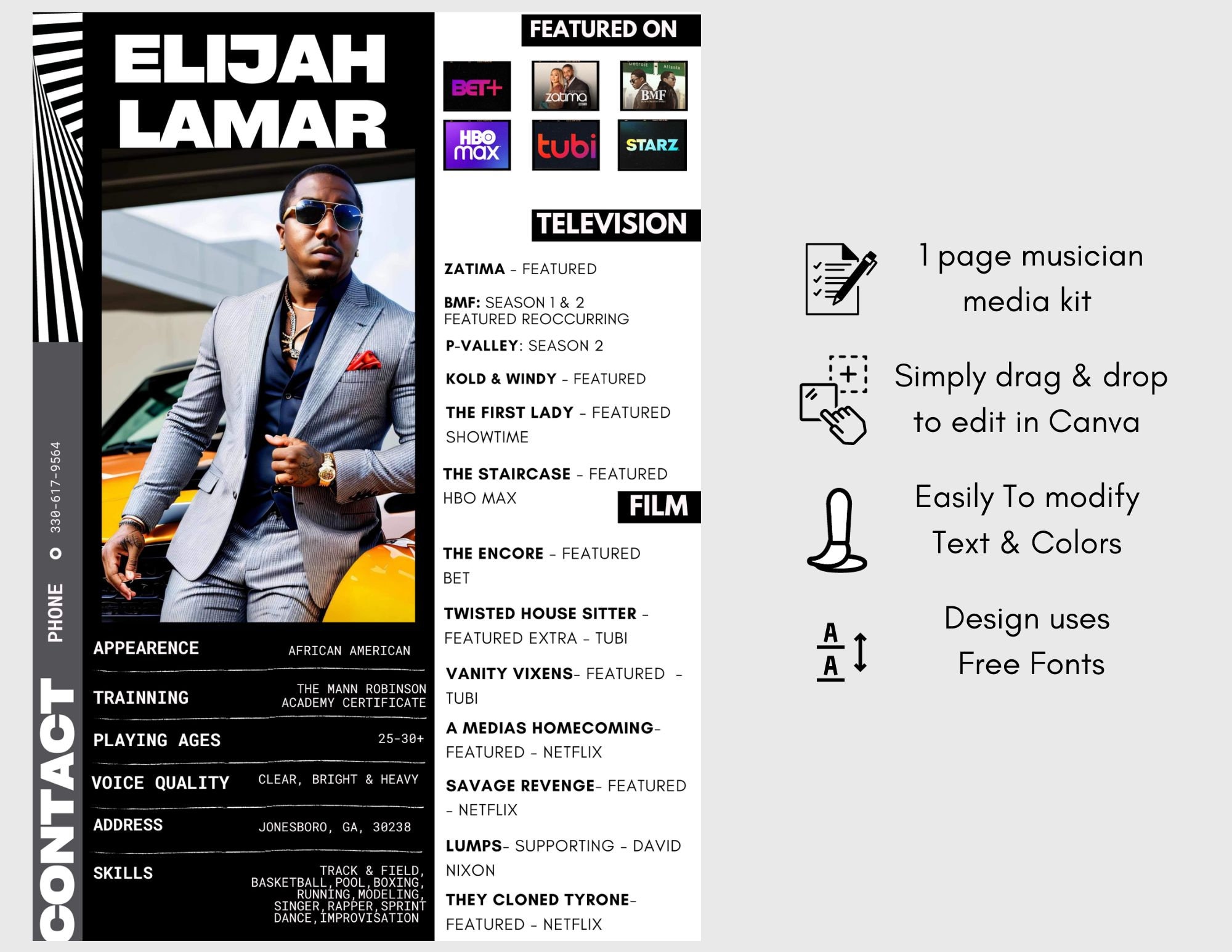 Electronic Press Kit | Media Kit Template for Actors | Press Kit for ...